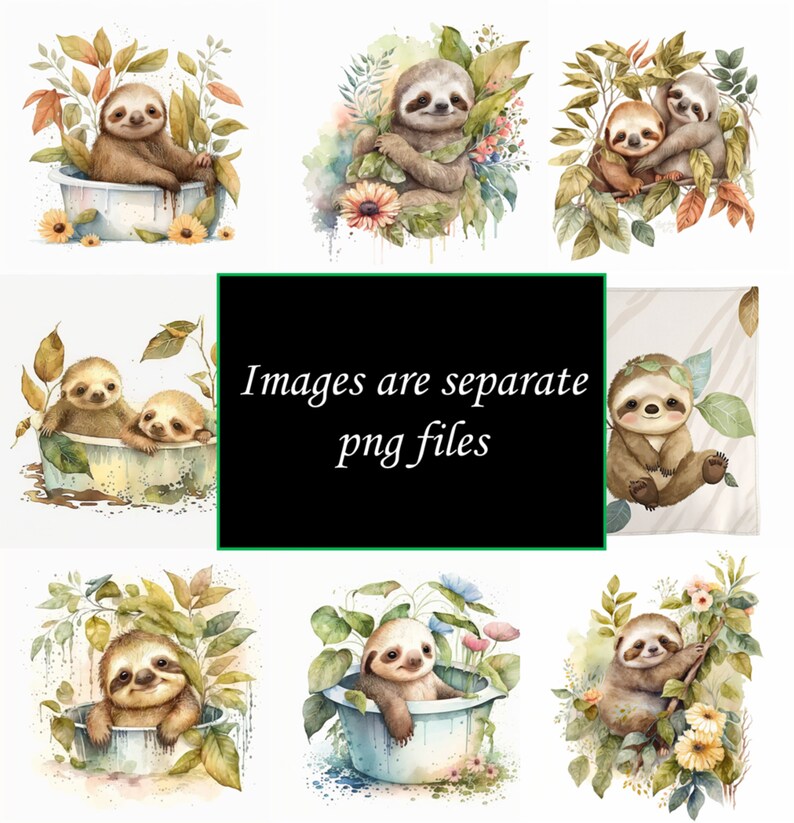 Bundle of Watercolor Baby Sloth Clipart. Instant Download These Cute ...