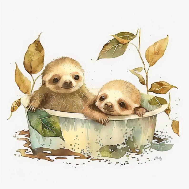 Bundle of Watercolor Baby Sloth Clipart. Instant Download These Cute ...