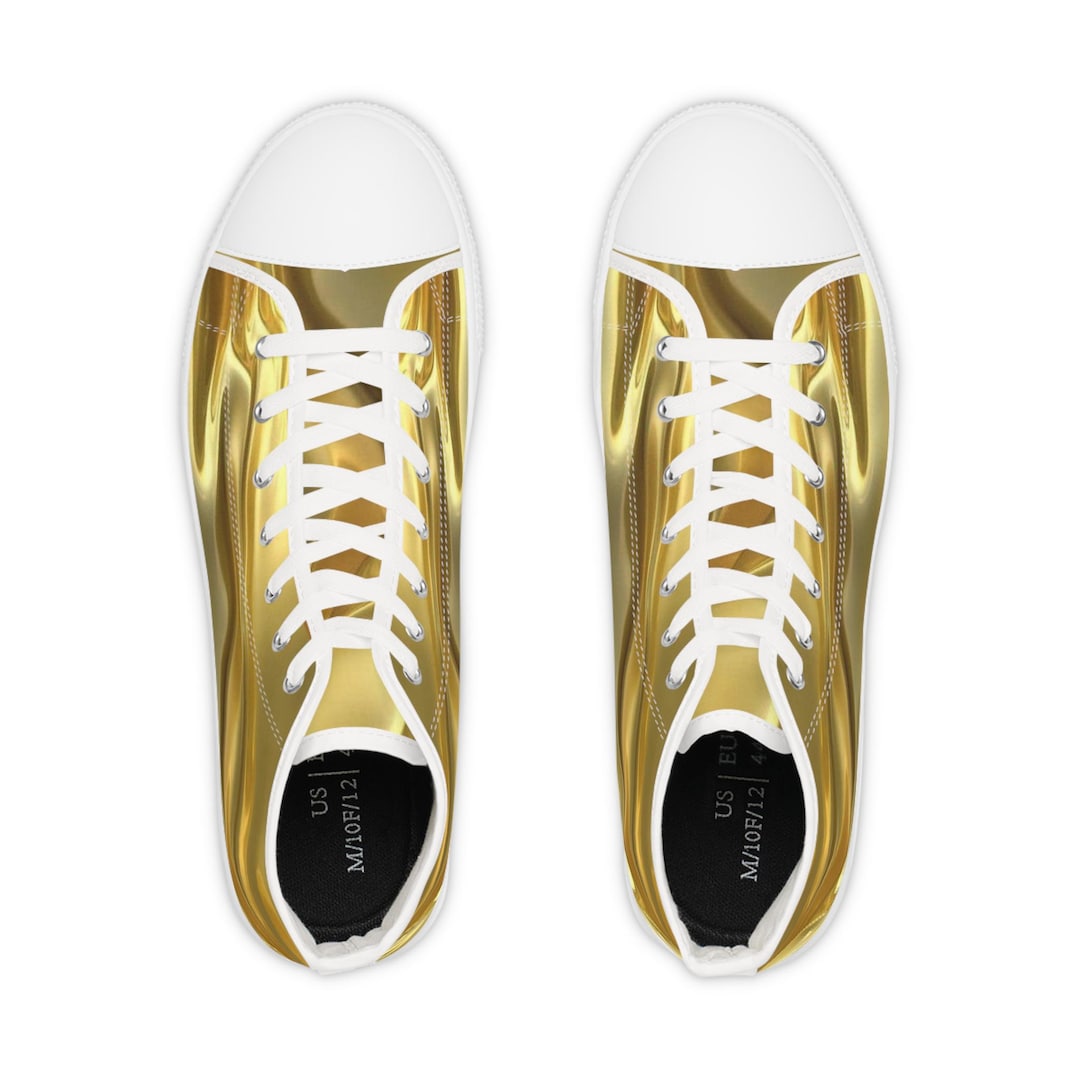 Gold Satin Money Print High Top Sneakers: Luxury Designer Shoes - Etsy