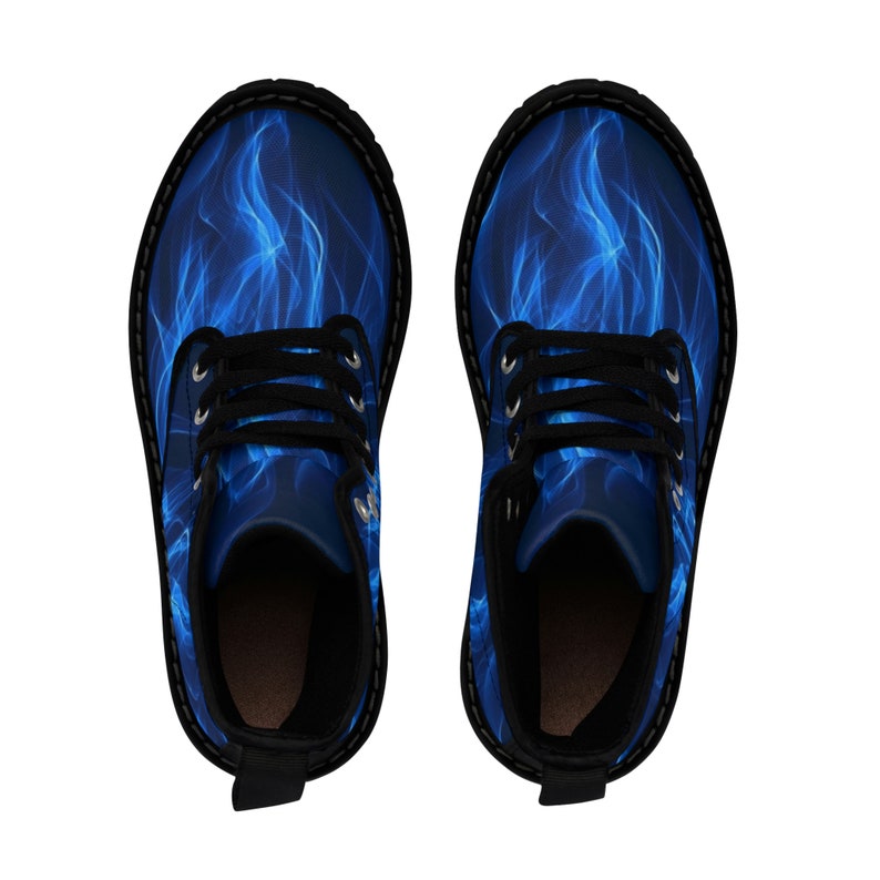 Men's Blue Fire & Flame Printed Chunky Low Heel Combat Boots, Firemen ...