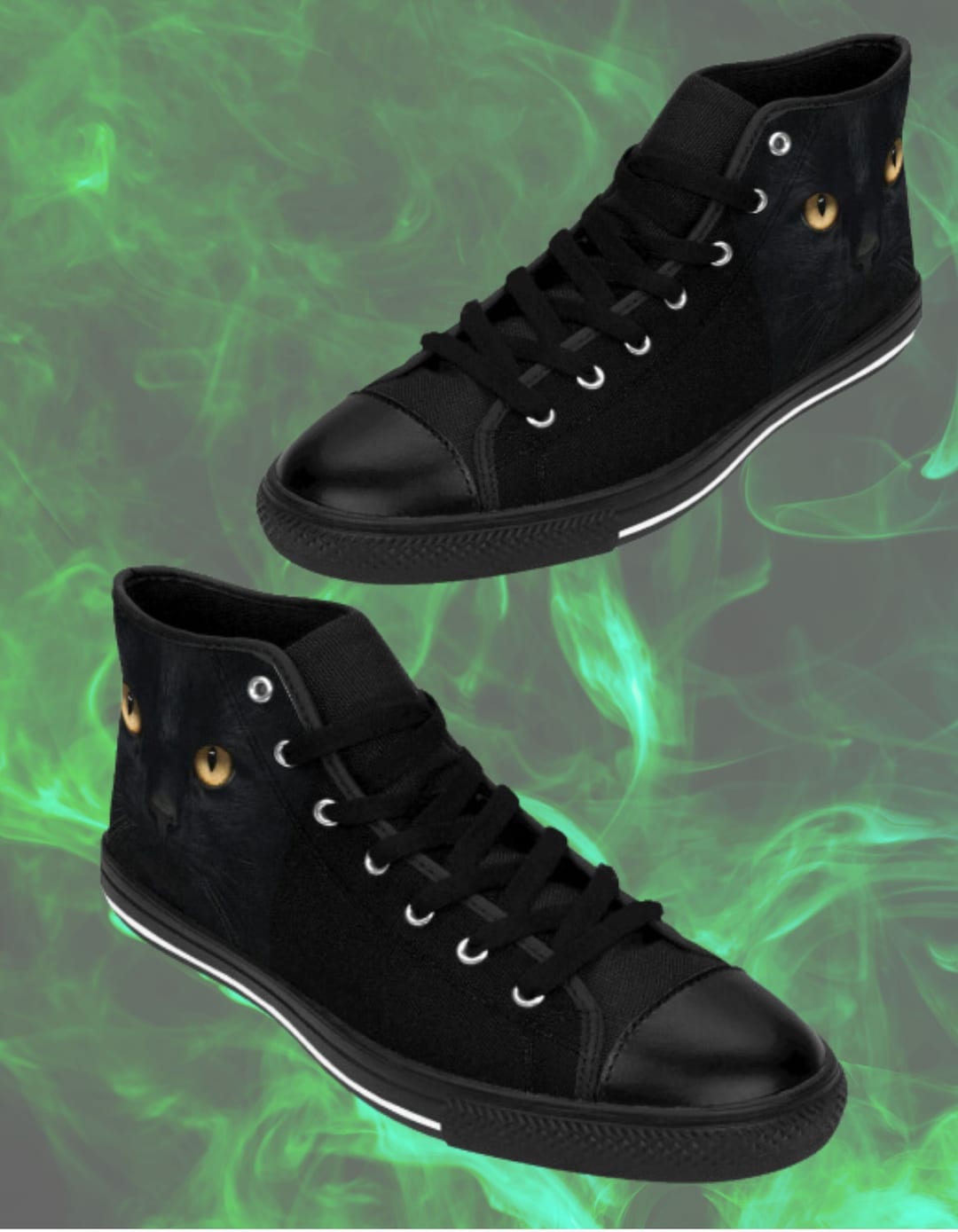 Black Cat Shoe High Top Sneakers - Women's Halloween Cat Canvas Shoes ...