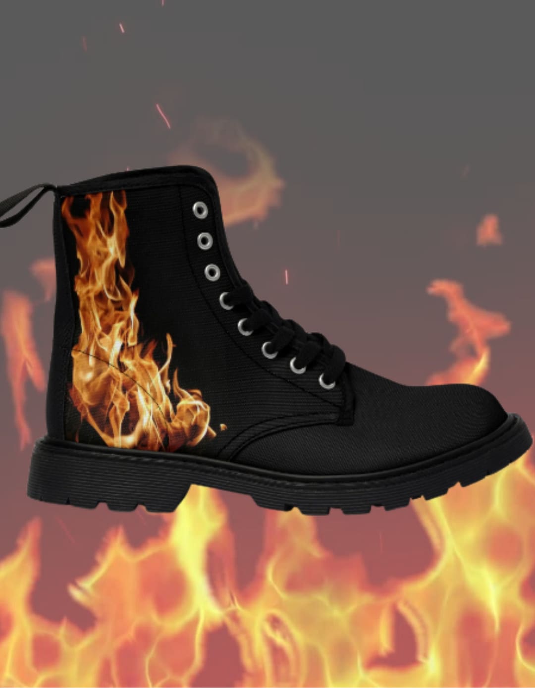Fire & Flames Women Combat Boots Burning Fire Canvas Boots Flaming Hot Boots Firefighter Boots ...