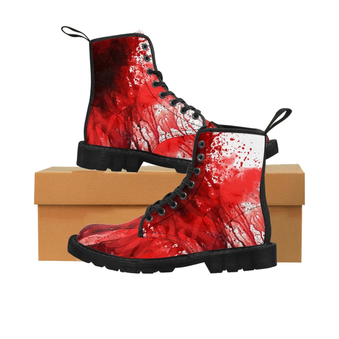 Bloody Splatter Women's Chunky Low Heel Combat Boots, Murder Crime ...