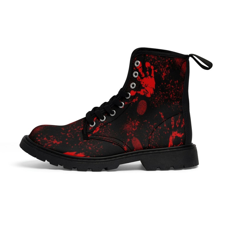 Crime Scene Bloody Hand Pattern Women's Combat Boots, Chunky Low Heel ...