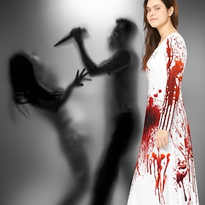 Women's Long Sleeve Bloody Dress - Blood Splatter Gross Design - Horror ...