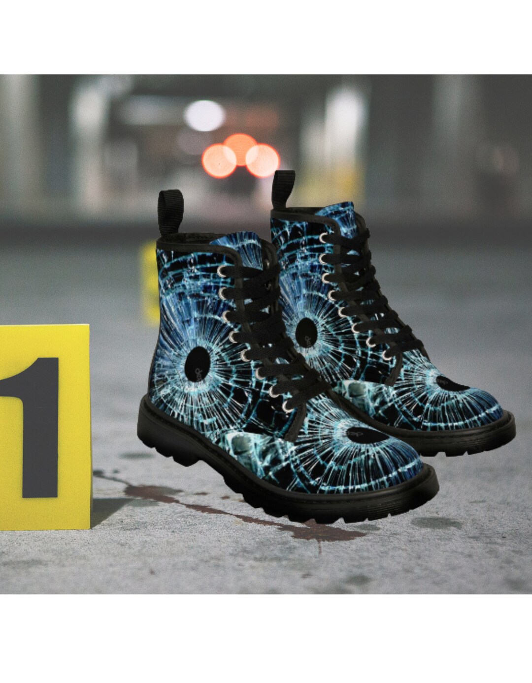 Glass Bullet Hole Men's Chunky Low Heel Combat Boots, Shots Fired ...