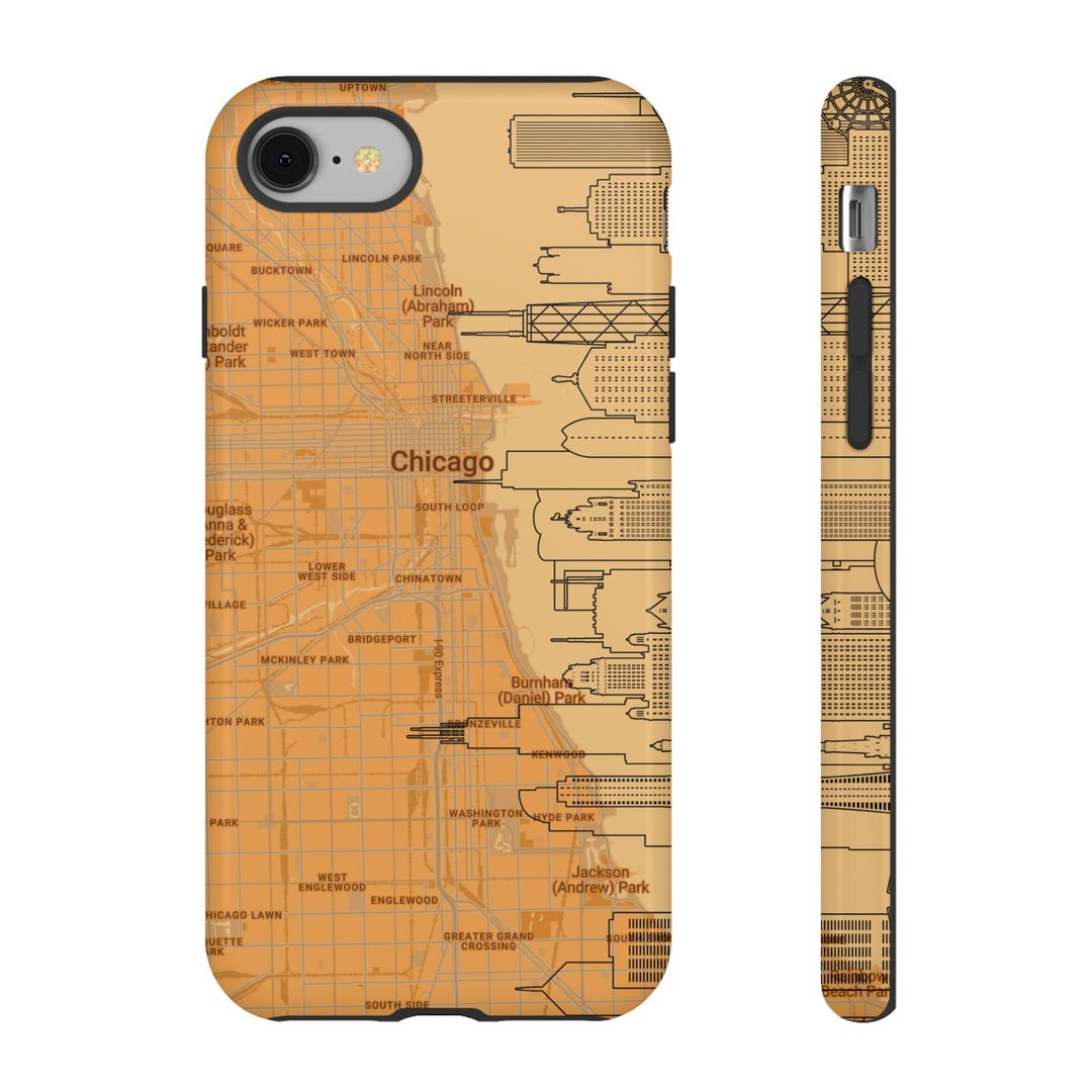Phone Case, Chicago Skyline View Map Tough Case, Cool USA Chicago Lover ...