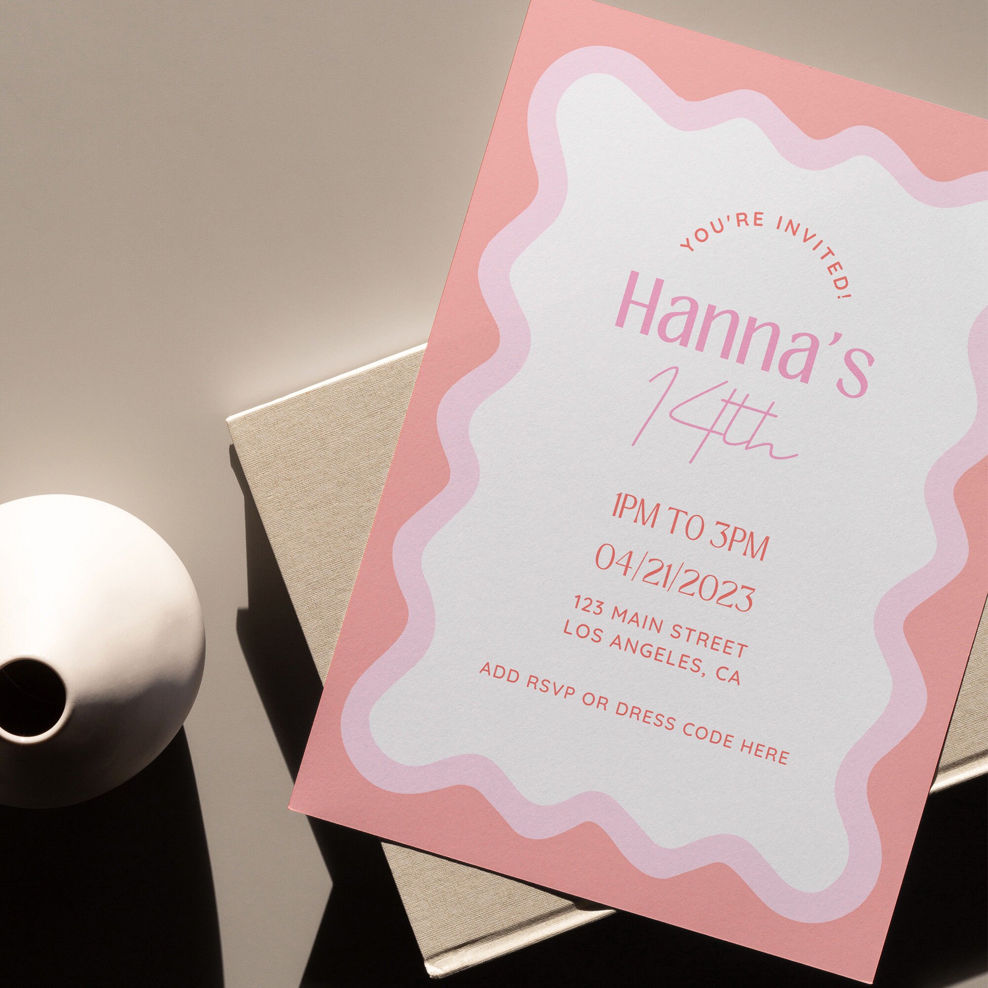 Hanna Birthday Party Invitation Template | Wavy Scallop Border | Retro ...