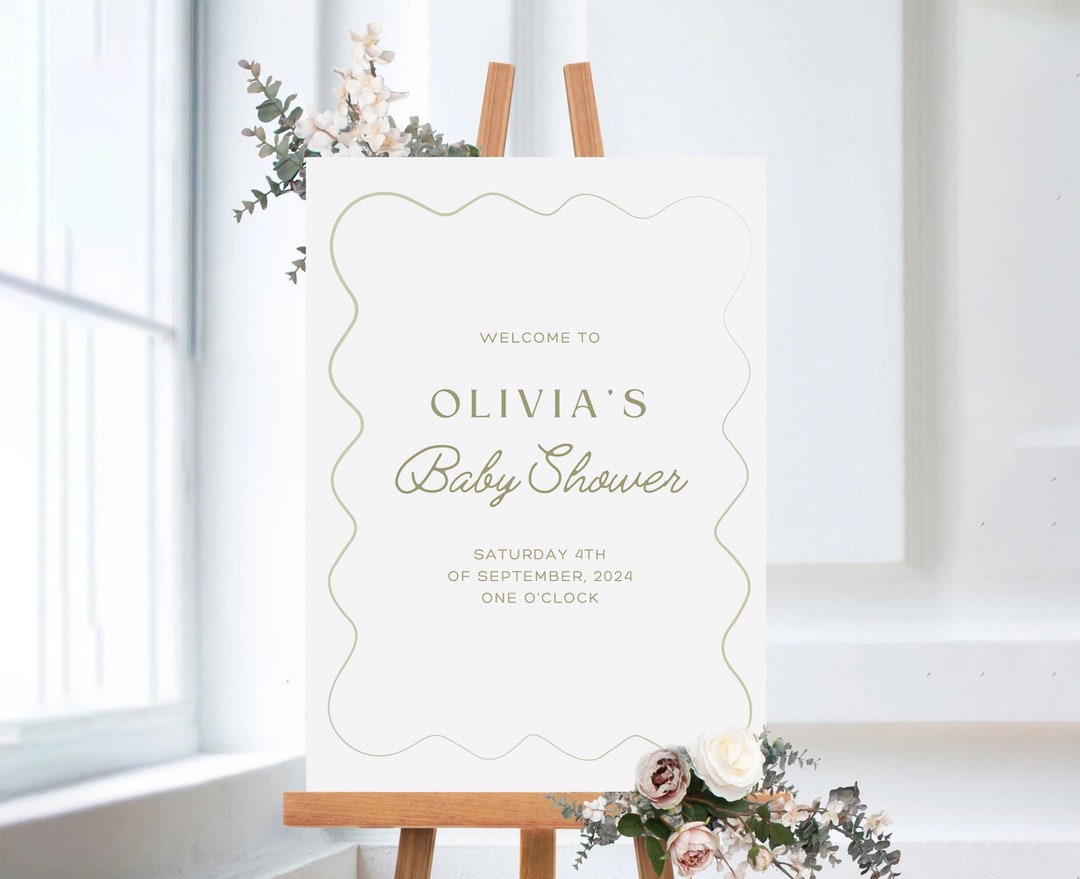 Olivia Baby Shower Welcome Sign Template | Wavy Modern Wedding ...