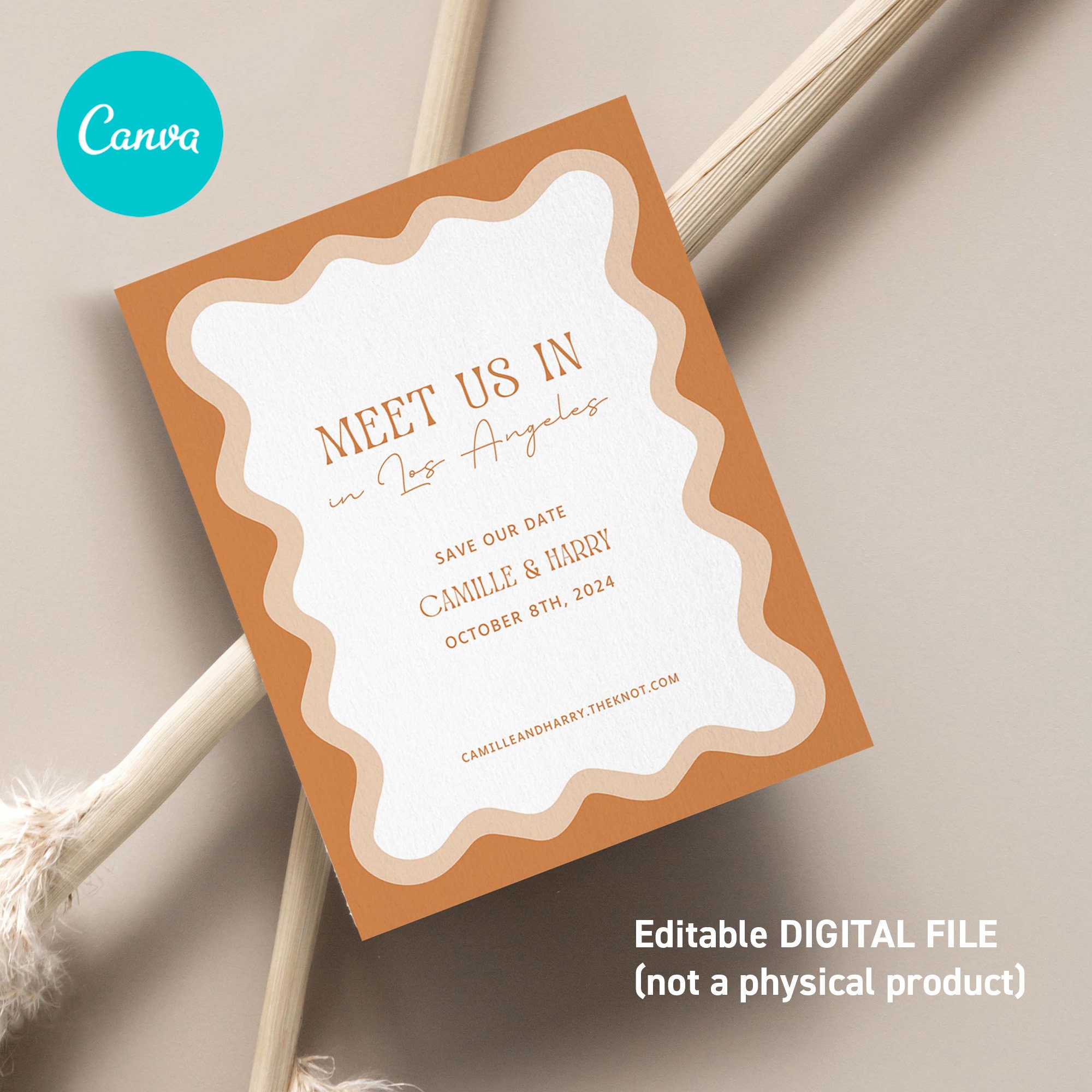 Camille Party Invitation Template, Wavy Scallop Border, Retro 70s Save ...