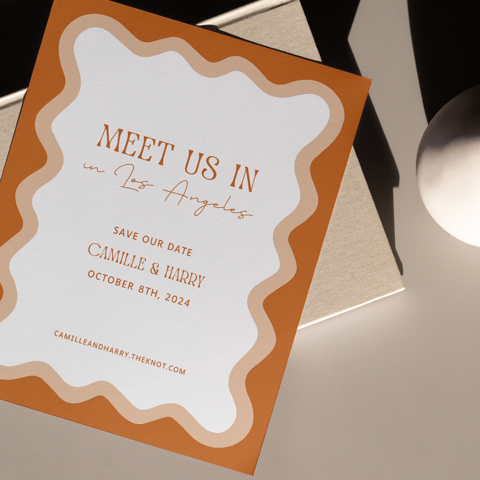Camille Party Invitation Template, Wavy Scallop Border, Retro 70s Save ...