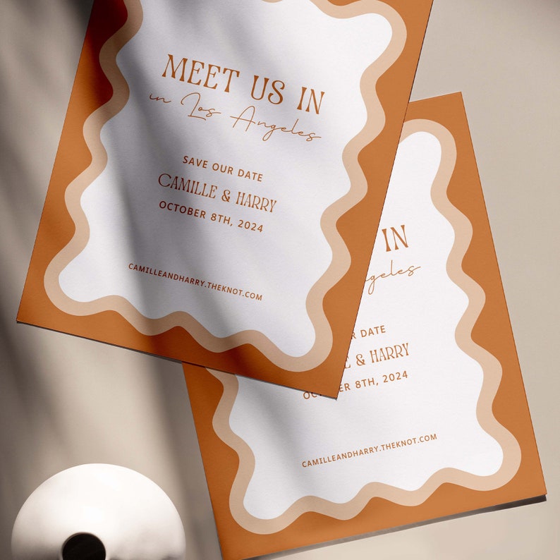 Camille Party Invitation Template, Wavy Scallop Border, Retro 70s Save ...