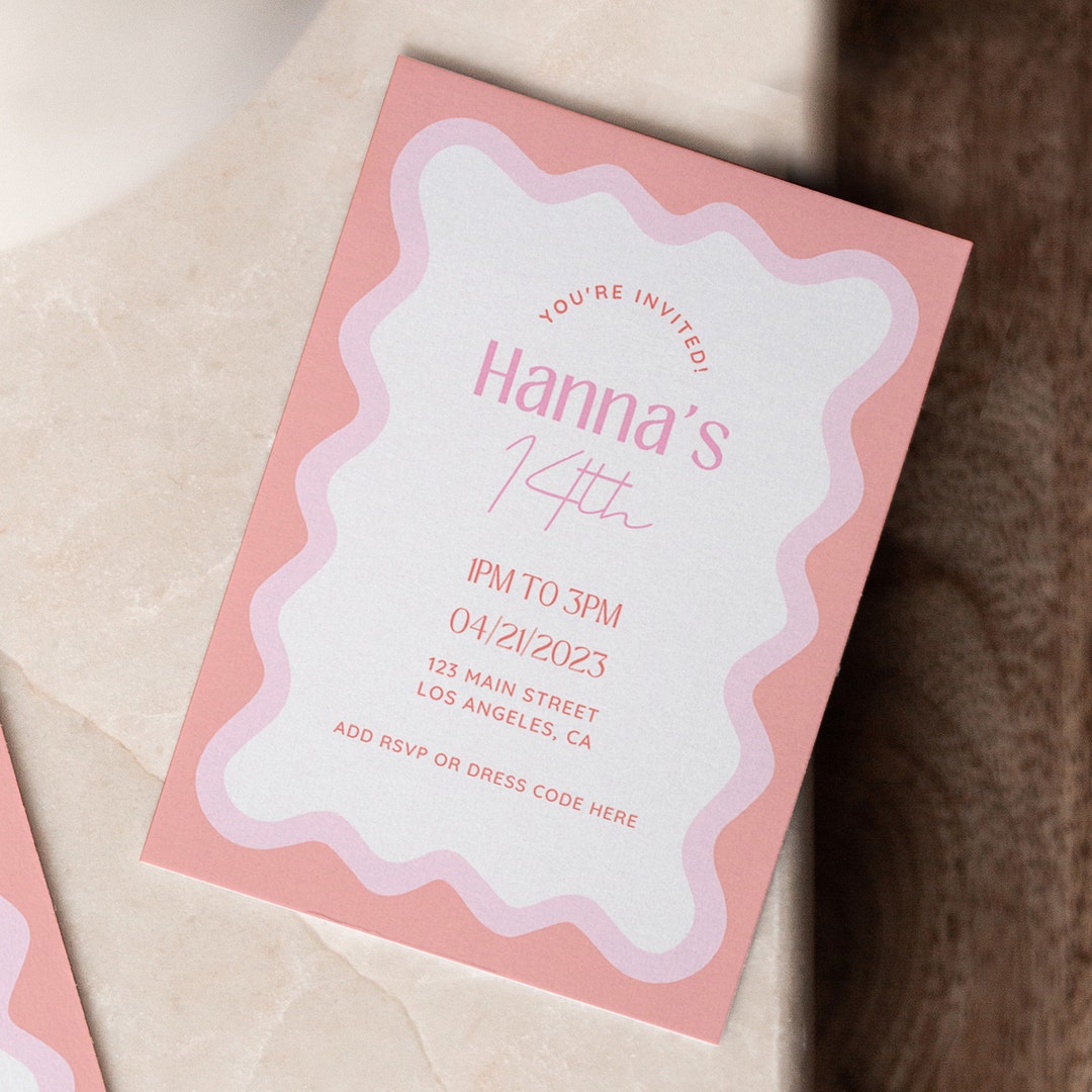 Hanna Birthday Party Invitation Template | Wavy Scallop Border | Retro ...
