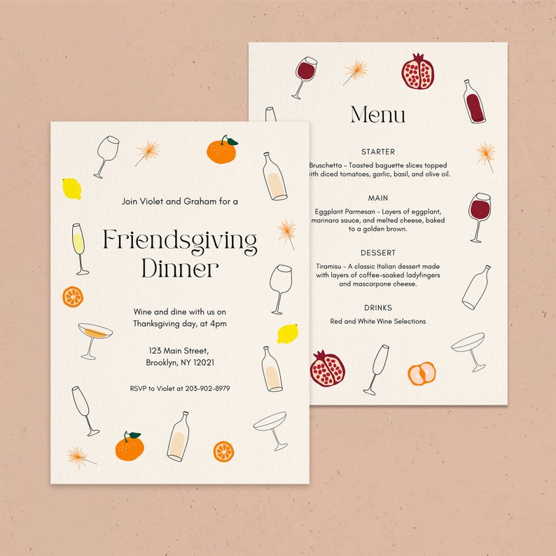 Illustrated Menu and Invitation Hand-drawn Friendsgiving - Etsy
