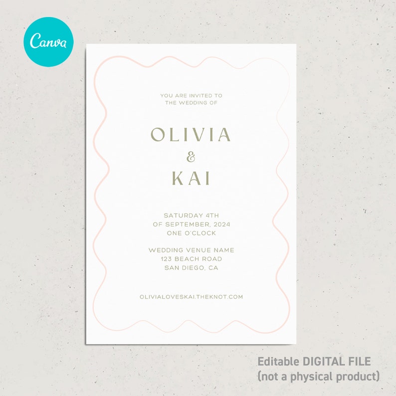 Olivia Wavy Wedding Invite Set | Canva Printable Template Invitation ...