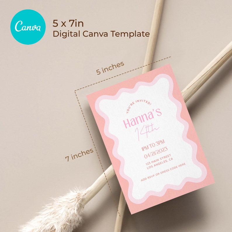 Hanna Birthday Party Invitation Template | Wavy Scallop Border | Retro ...