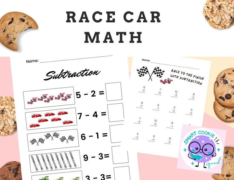 Race Car Math Worksheets, Addition, Subtraction - Etsy