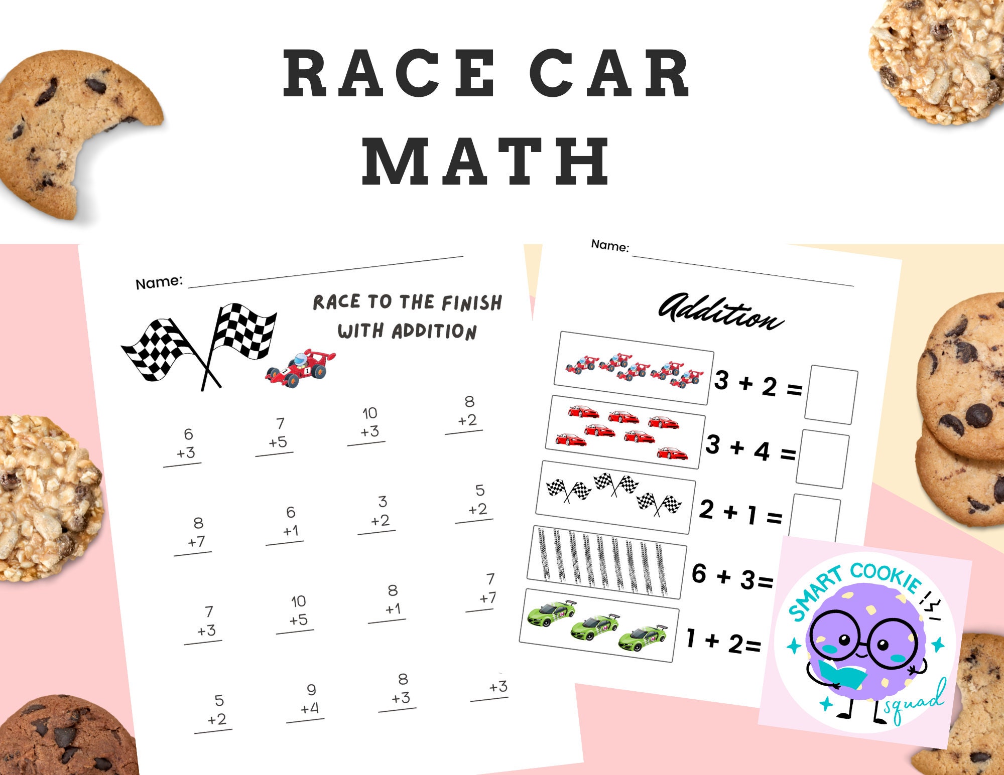 Race Car Math Worksheets, Addition, Subtraction - Etsy