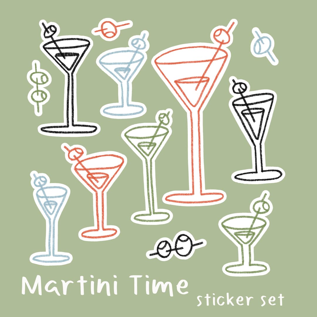 Martini Stickers Handmade Sticker Cocktail Adult Water Resistant Wall ...