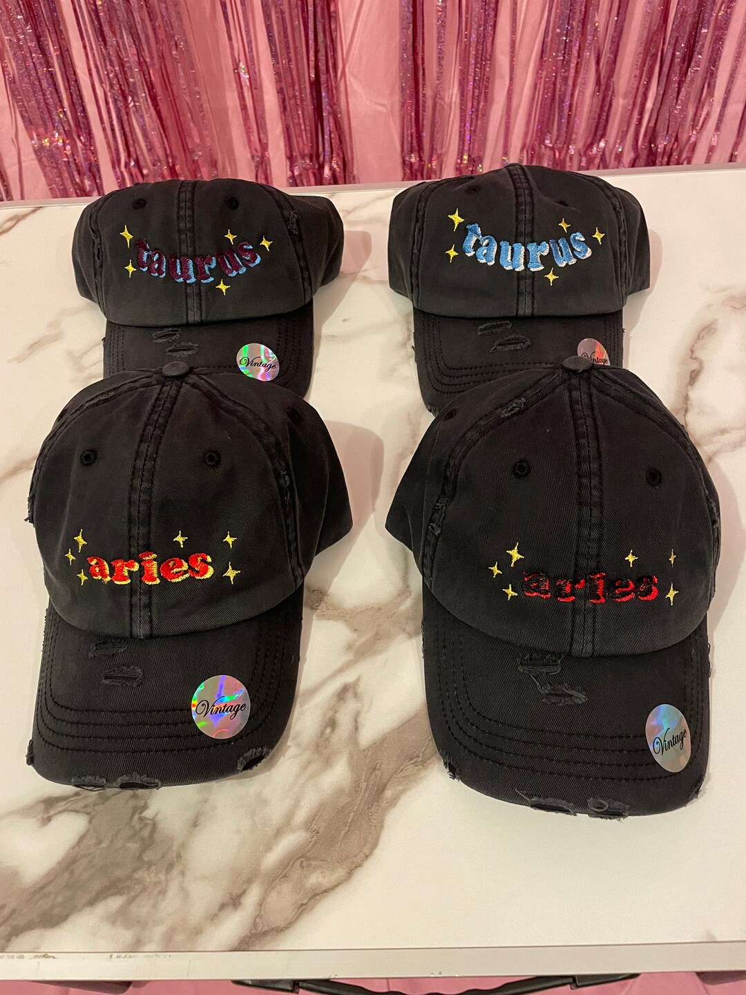 Embroidered Zodiac Sign Distressed Dad Hat: Vintage Baseball Cap - Etsy