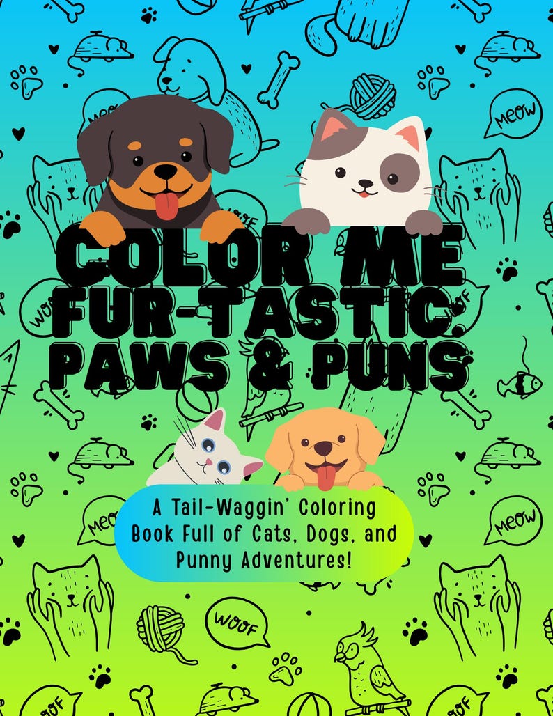Cat and Dog Coloring Book: Puns for Kids and Adults (printable PDF) - Etsy
