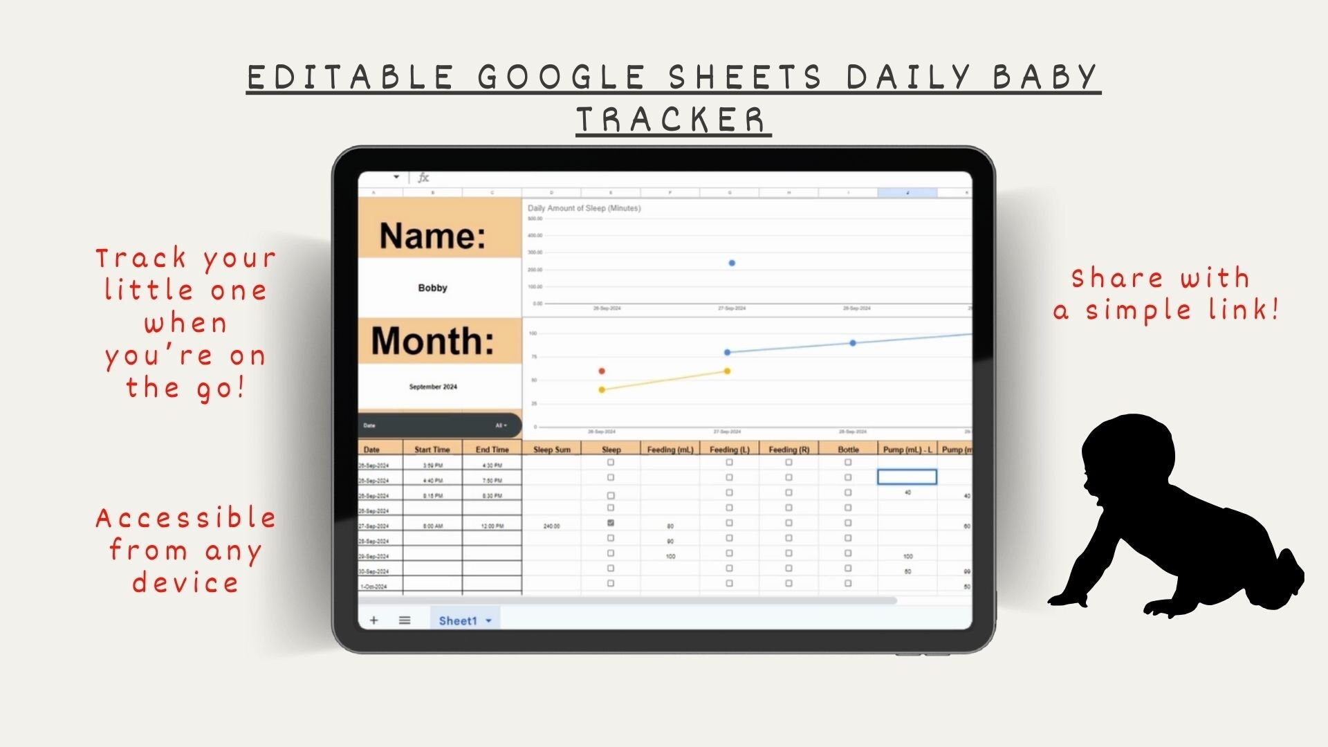 Google Sheets Daily Baby Tracker | Editable | Feeding | Sleep | Pumping ...