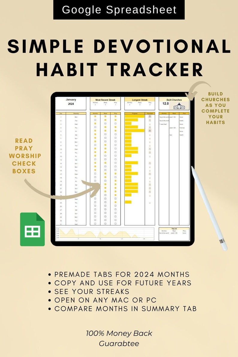 Devotional Habit Tracker Google Sheet | Daily Routine | One Year Bible ...