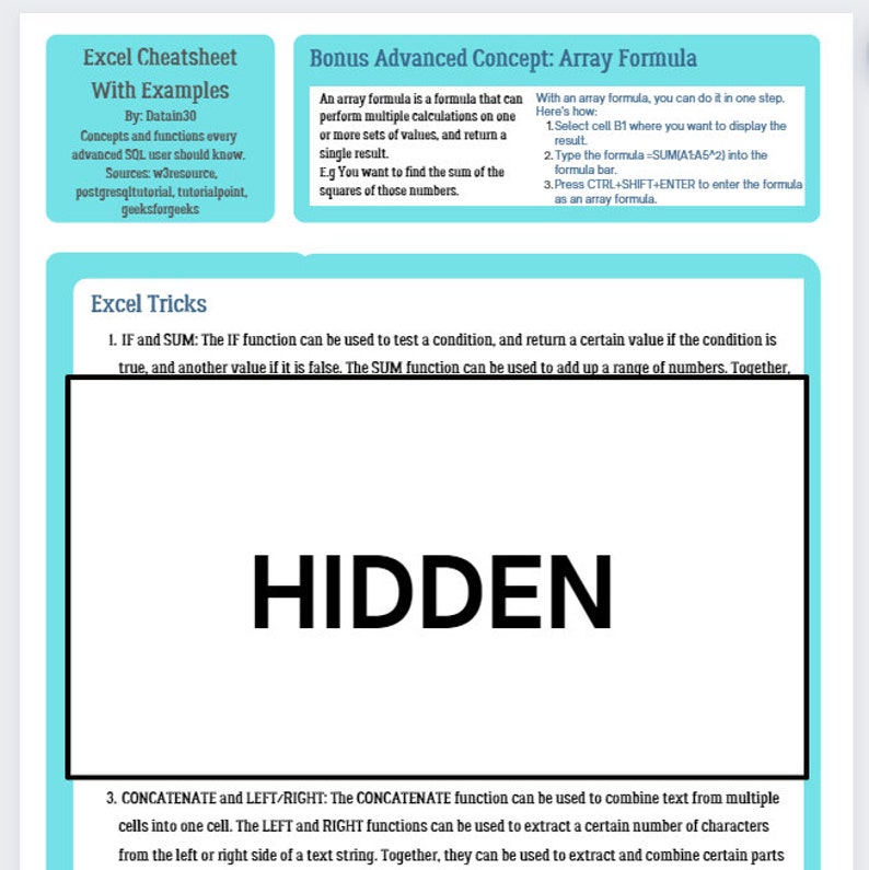 Excel Cheat Sheet Data Analysis Functions Vlookup Index Match Etsy 7458