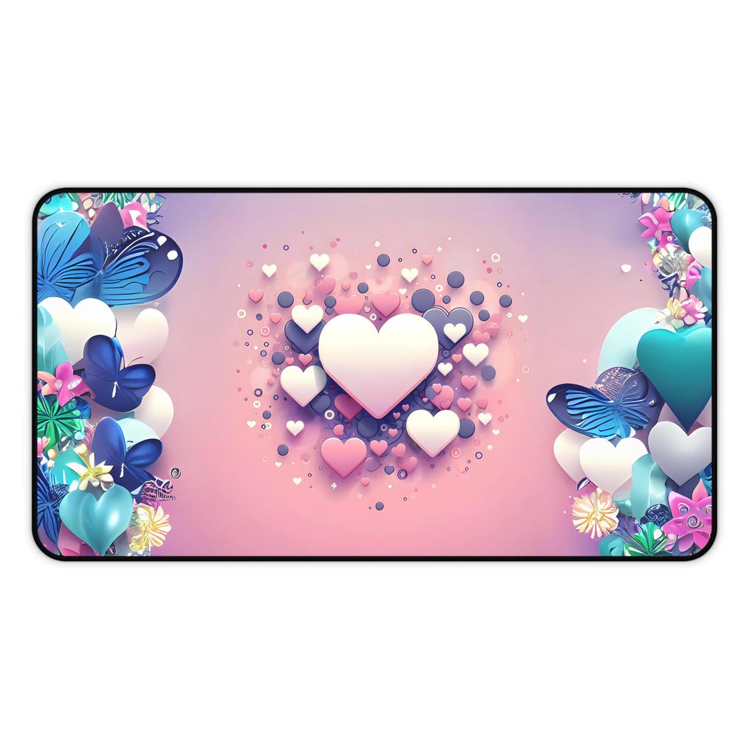 Hearts Cluster Floral Pink Valentines Day Desk Mat - Gaming Mouse Pad ...