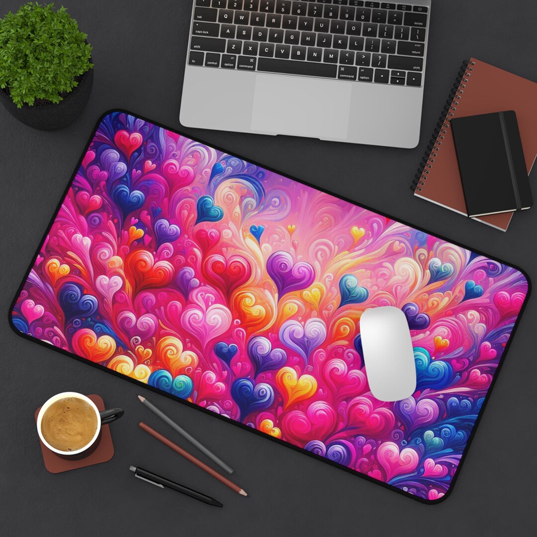 Valentine's Day Desk Mat, Love Heart Deskpad Mouse Pad, Romantic Office ...