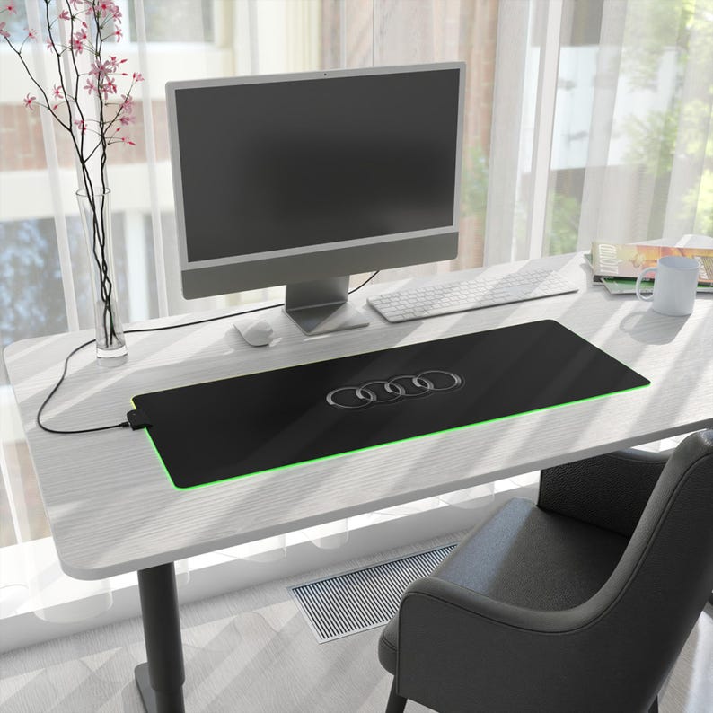 Audi Car Logo RGB LED Gaming Mouse Pad, White & Colorful Design, Gaming ...