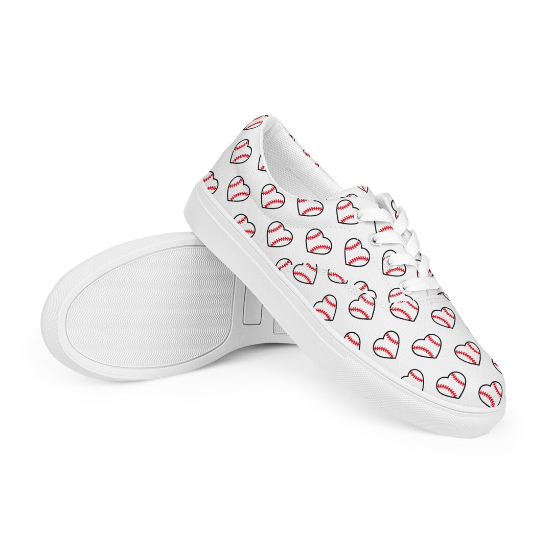 Baseball Love Heart, Baseball Heart Womens Lace-up Canvas Shoes ...