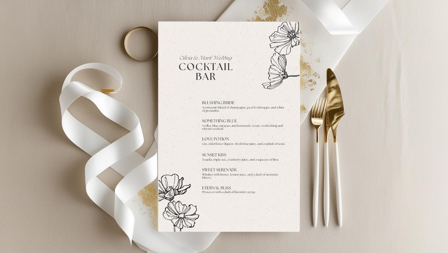 Wedding Cocktail Menu Template, Minimalist Printable Cocktail Menu ...