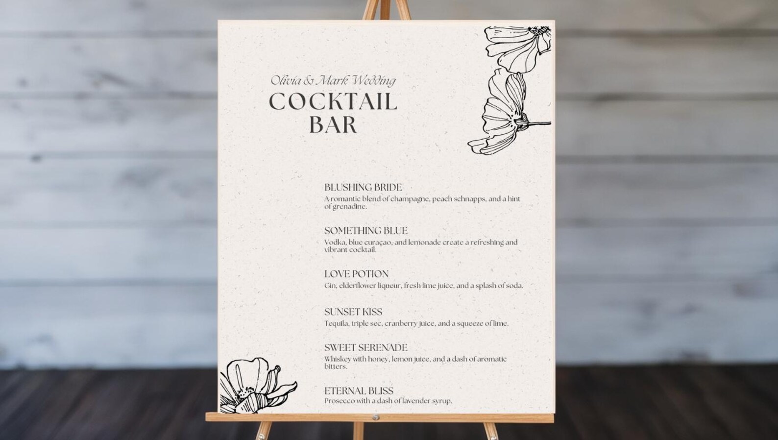 Wedding Cocktail Menu Template, Minimalist Printable Cocktail Menu ...