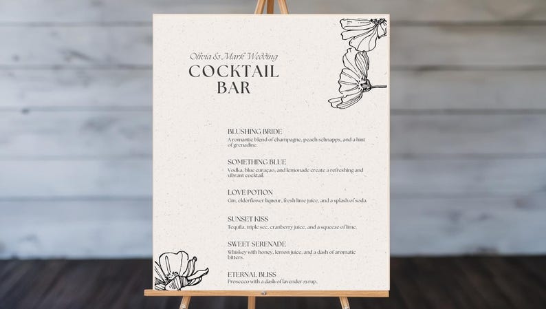 Wedding Cocktail Menu Template, Minimalist Printable Cocktail Menu ...