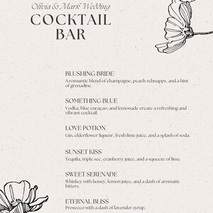 Wedding Cocktail Menu Template, Minimalist Printable Cocktail Menu ...