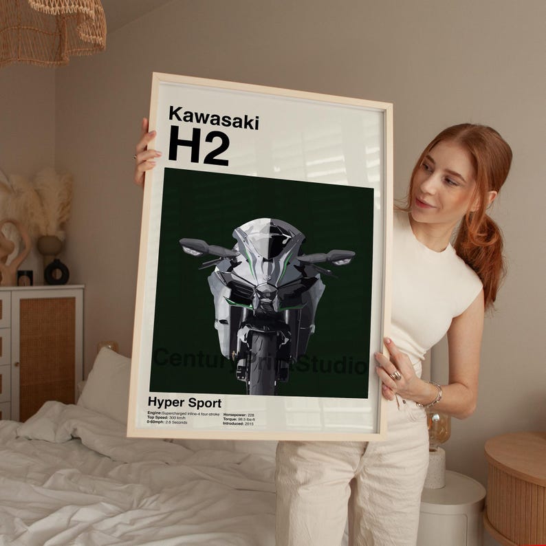 Kawasaki H2 Poster, Racing Motorcycle Art, Modern Superbike Decor, Gift ...
