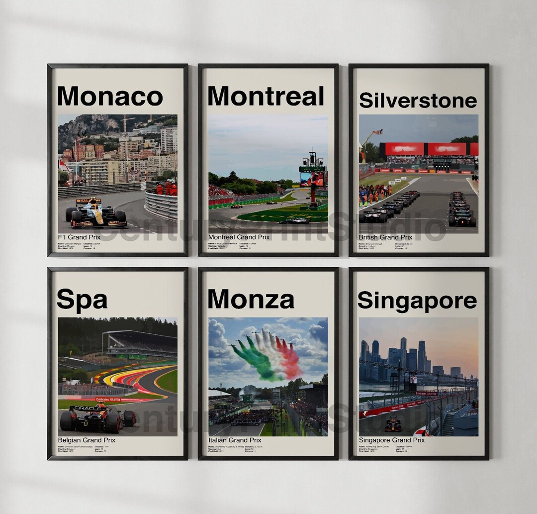 Grand Prix Bundle F1 Posters, 16 X 24 Formula 1 Minimalist, F1 Fan Gift ...