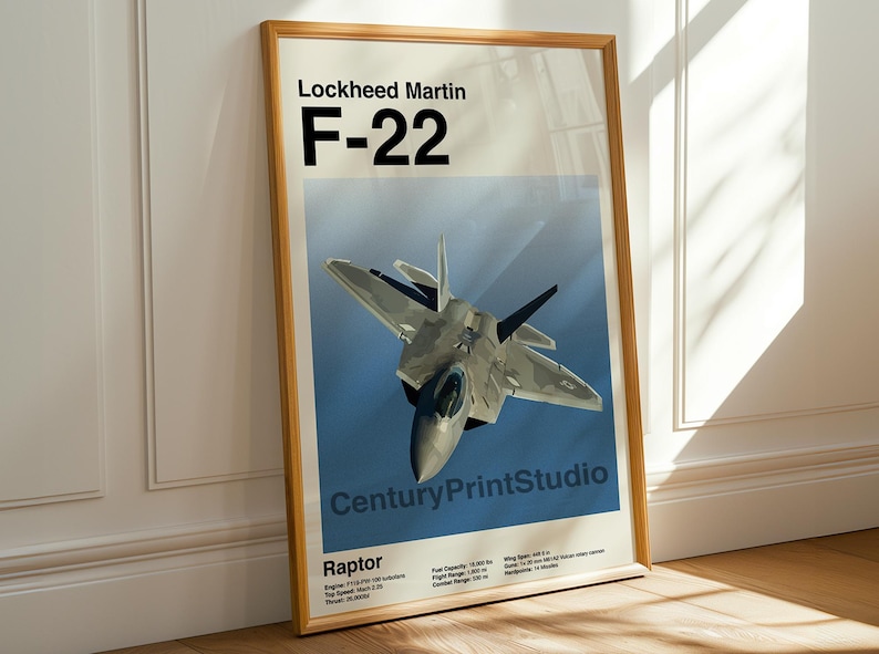 F-22 Poster, Lockeed & Martin, Fighter Jet Minimalist, Mid-century ...