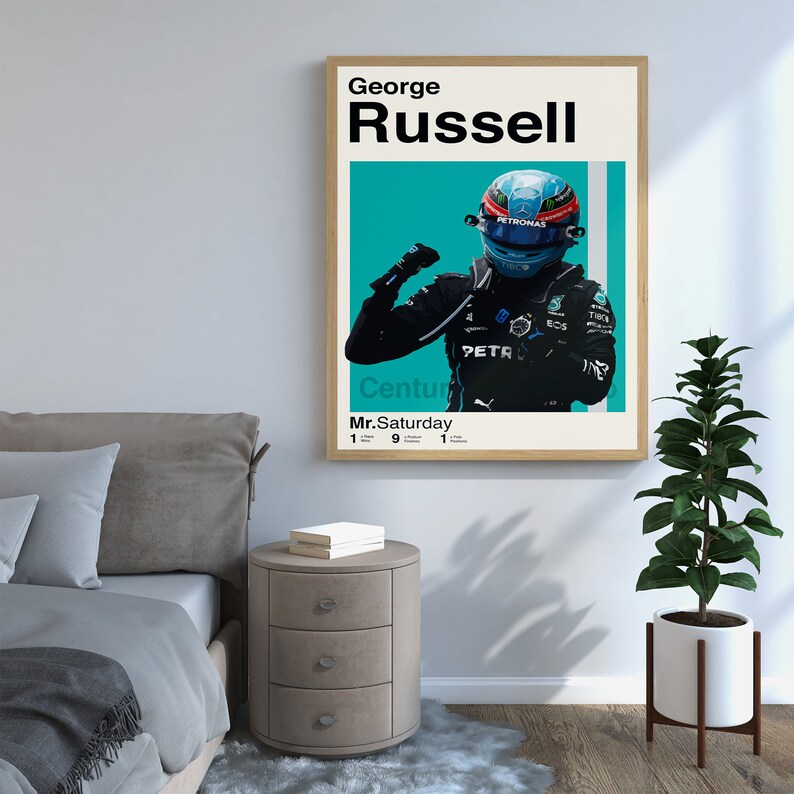 George Russell Poster, 16 X 24 Mercedes Formula 1 Minimalist, Mid ...
