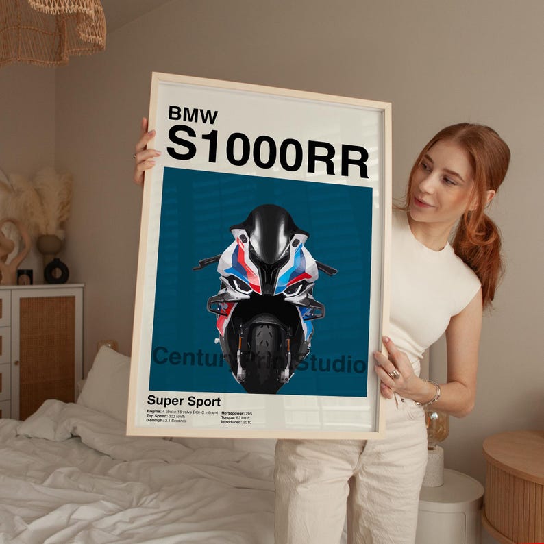 BMW S1000RR Poster, Minimalist German Superbike Art, Motorcycle Print ...