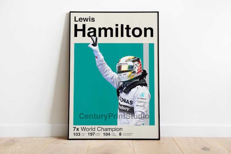 Lewis Hamilton F1 Poster, Mercedes AMG Petronas Print, Formula 1 Print ...