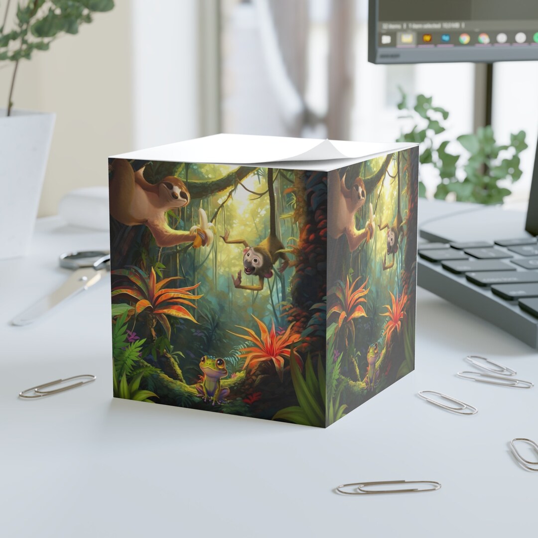 Sloth, Monkey and Frog in the Jungle Note Cube, Office Supplies ...