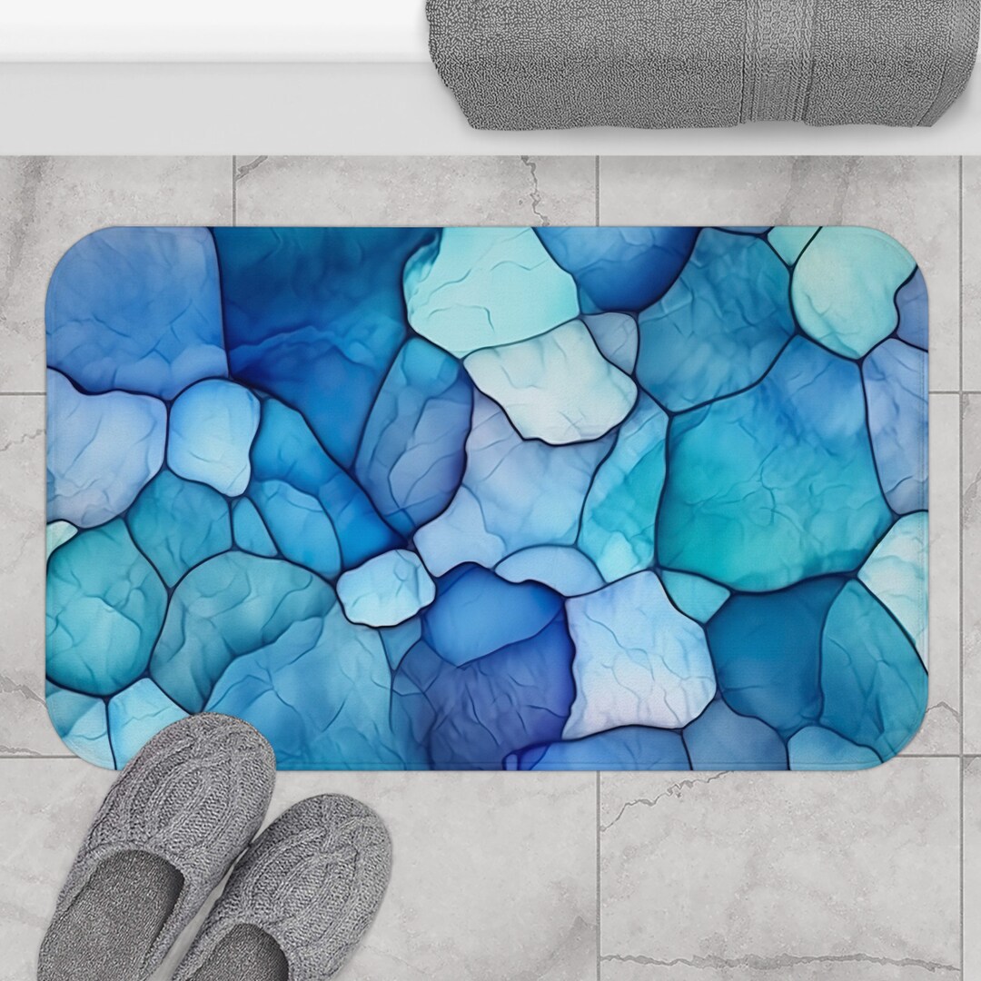 Blue Stain Glass Look Bath Mat, Multi Color Blue Bath Rug, 24x17 Bath ...