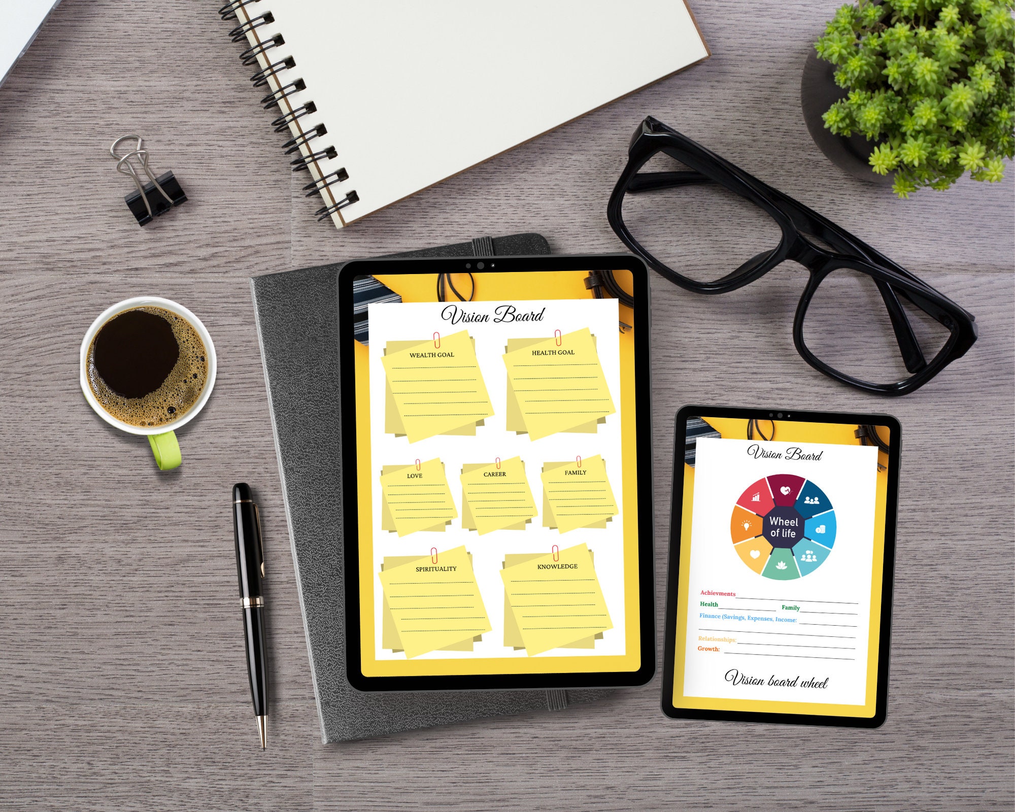 Yellow Vision Board Log, Vision Board Printsble, Law of Attraction ...