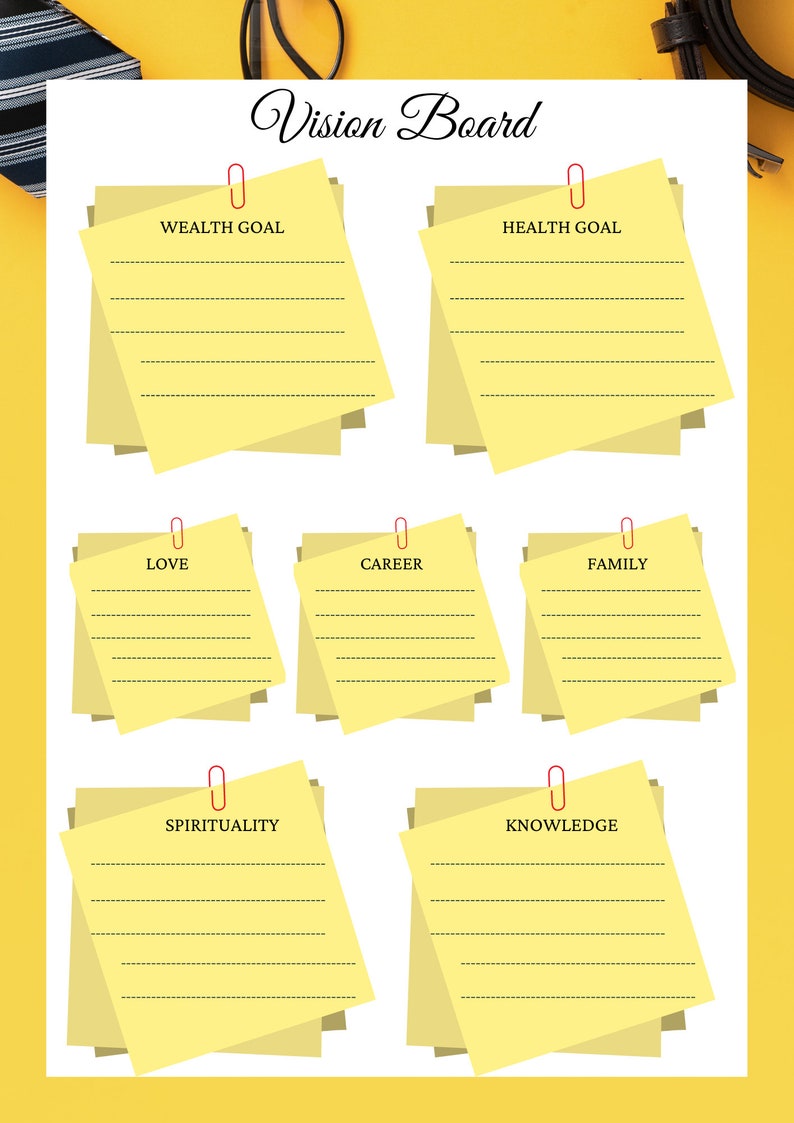 Yellow Vision Board Log, Vision Board Printsble, Law of Attraction ...
