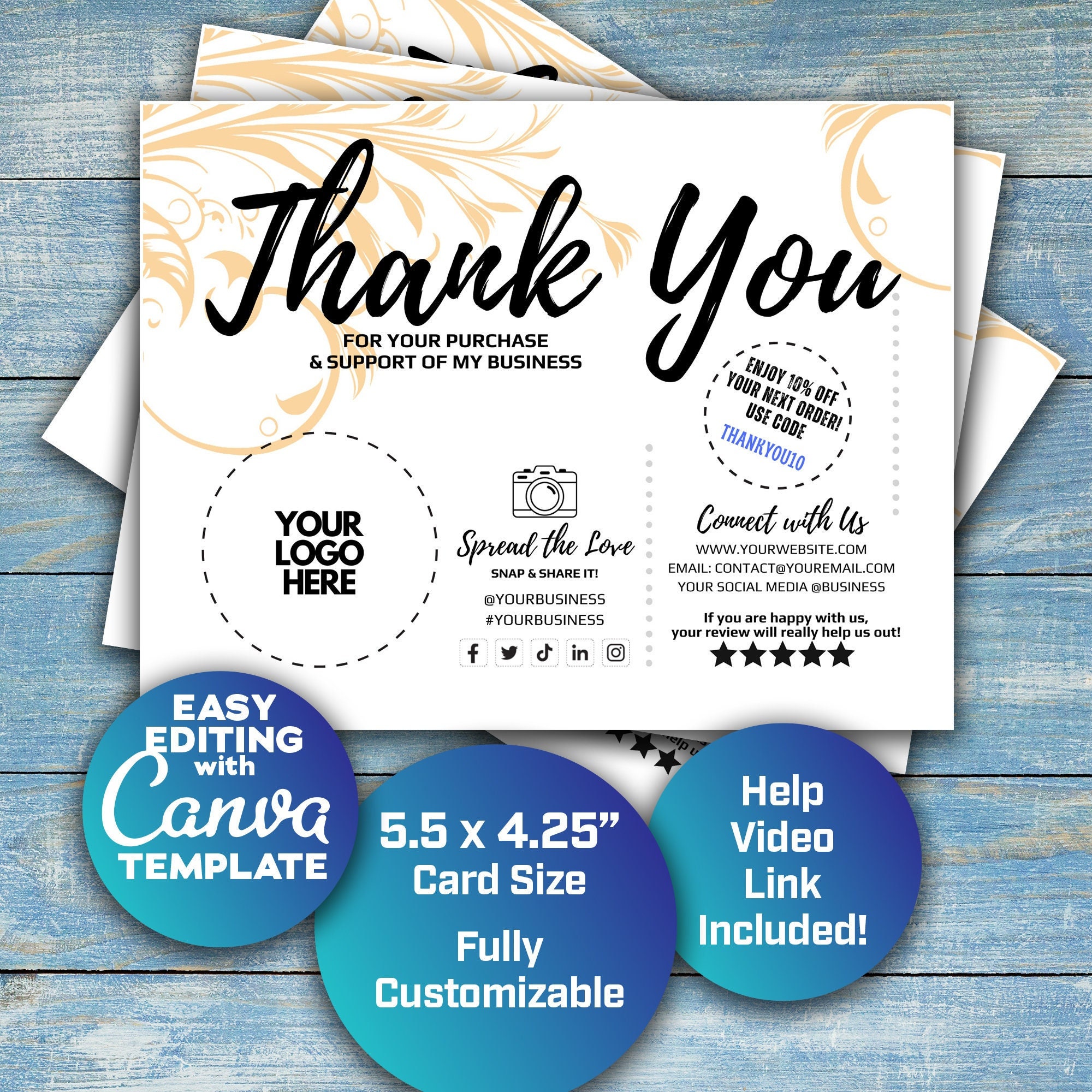 Editable Business Thank You Insert Card Template,yellow Floral Insert ...