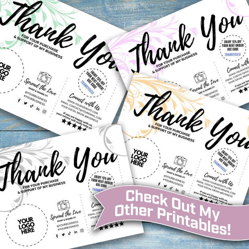 Editable Business Thank You Insert Card Template,green Grunge Insert ...
