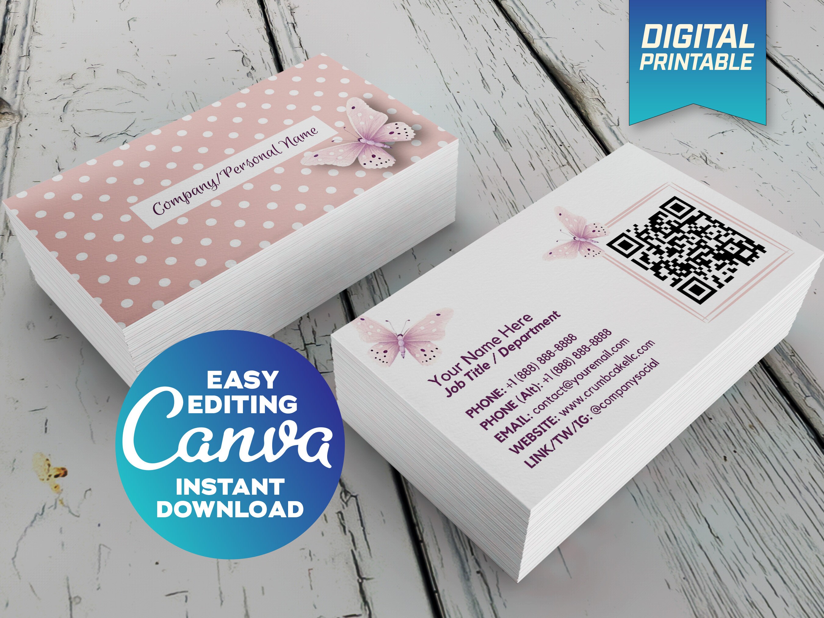 Beauty Business Card | Pink Business Card | DIY Business Card | Polka ...