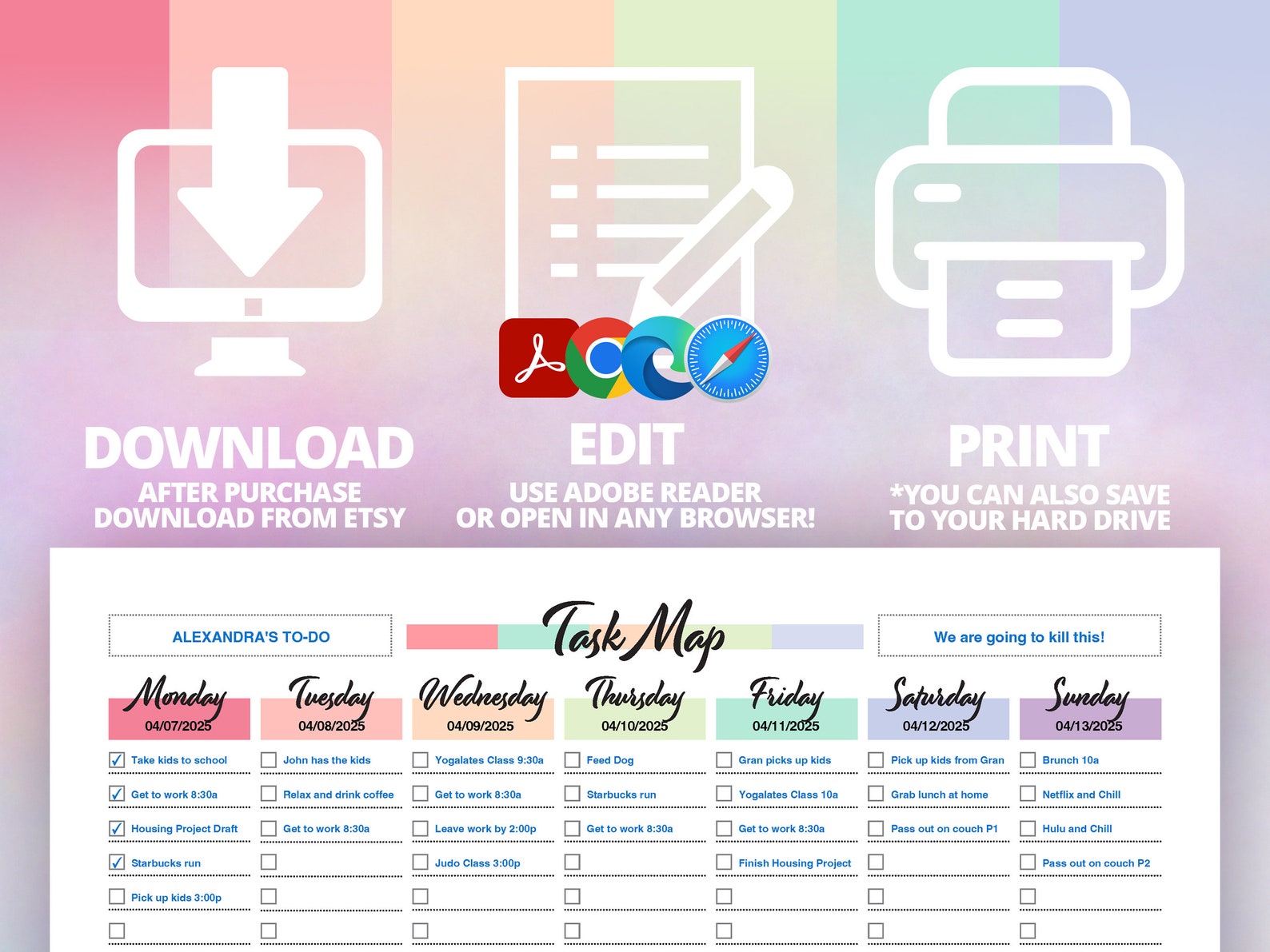 Daily Task Organizer | Task Map | Printable To-do PDF | Daily Task ...